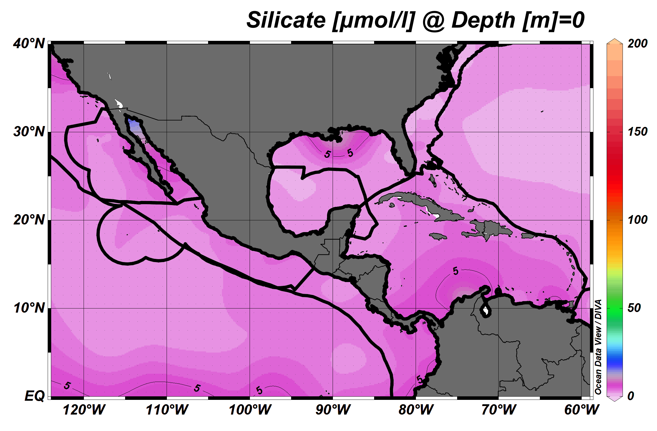 Map of distribution statistical mean of silicate on 1° grid and depth 0 ...